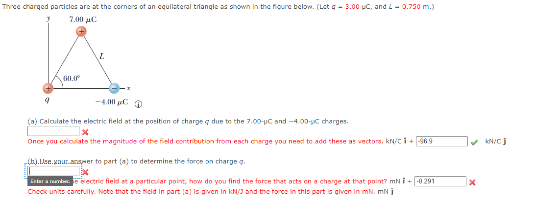 Solved Three charged particles are at the corners of an | Chegg.com