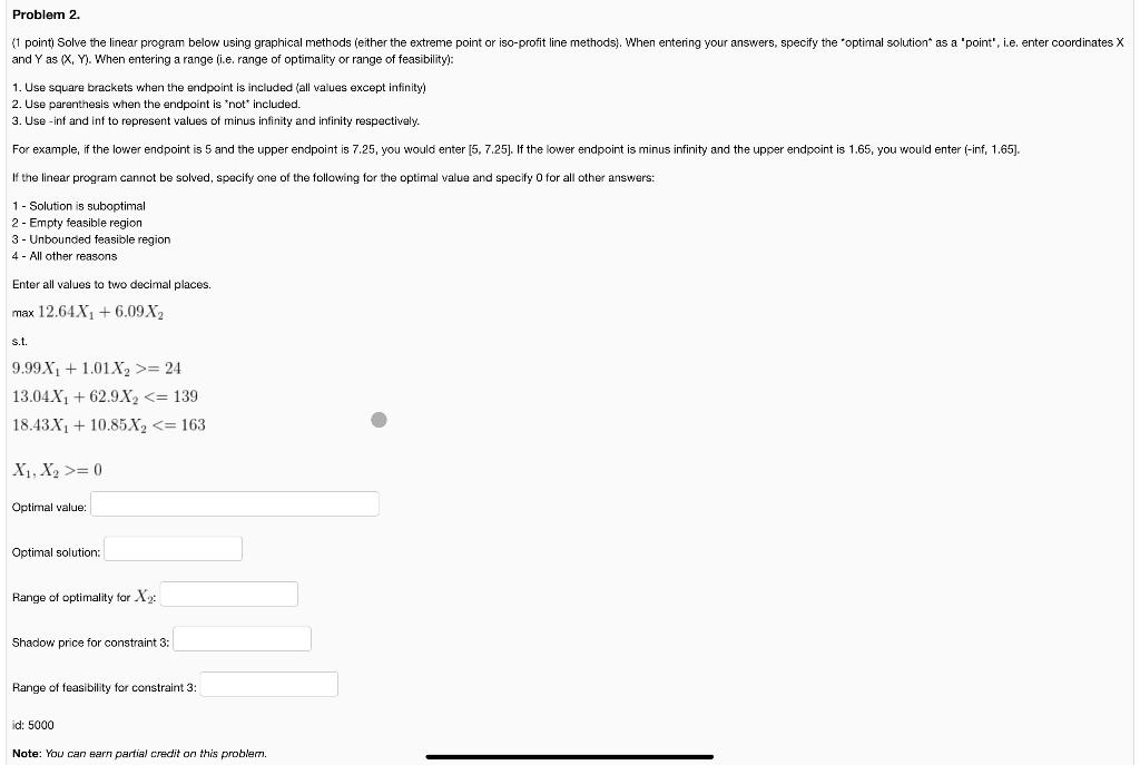 Problem 2. (1 point) Solve the linear program below | Chegg.com