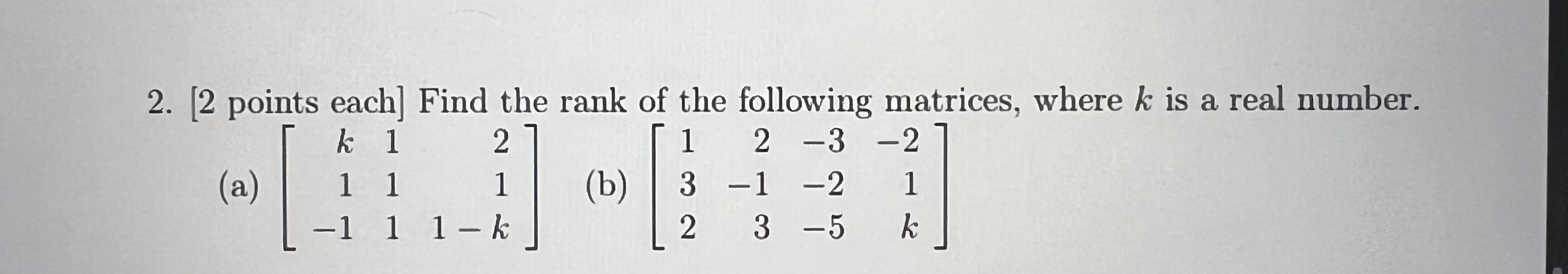 Solved [2 points each] Find the rank of the following | Chegg.com