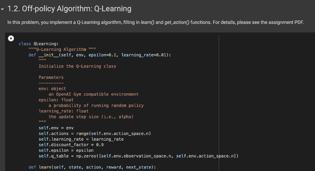 1.2 Off-policy Algorithm: Q-learning [ 28pts ] An | Chegg.com