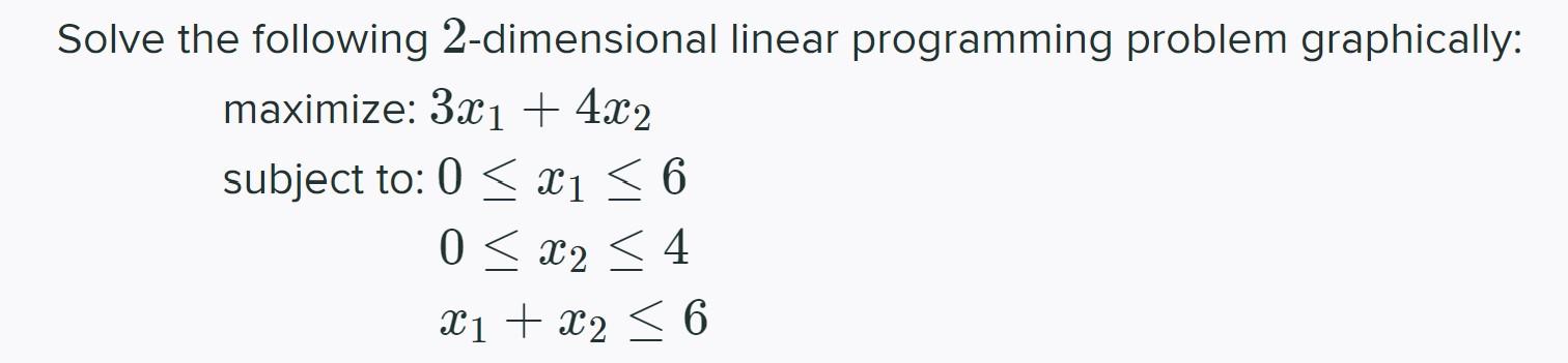 Solved Solve the following 2 -dimensional linear programming | Chegg.com