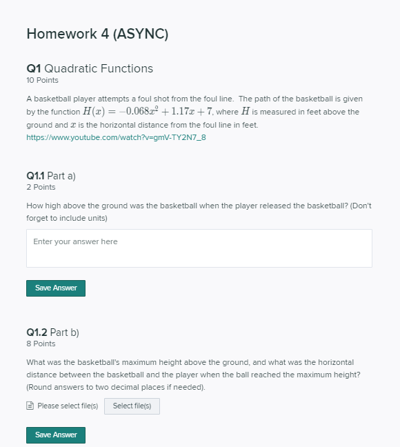 Solved Homework 4 (ASYNC) Q1 Quadratic Functions 10 Points A | Chegg.com