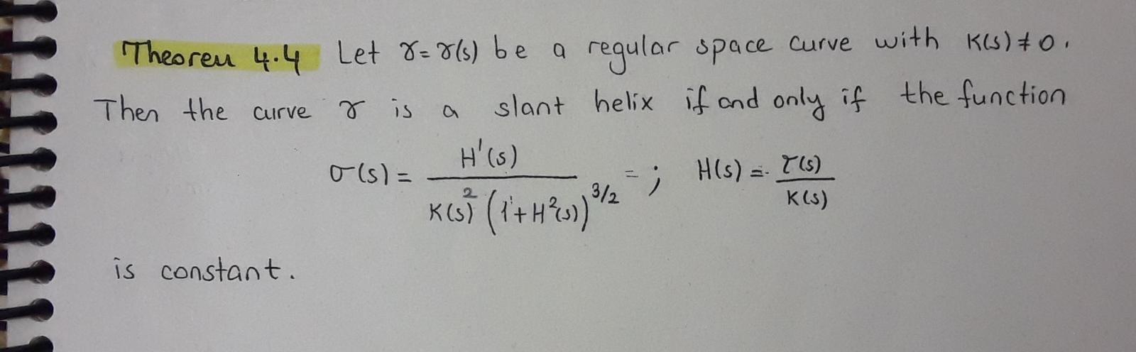 Solved Theoren 4.4 Let γ=γ(s) be a regular space curve with | Chegg.com