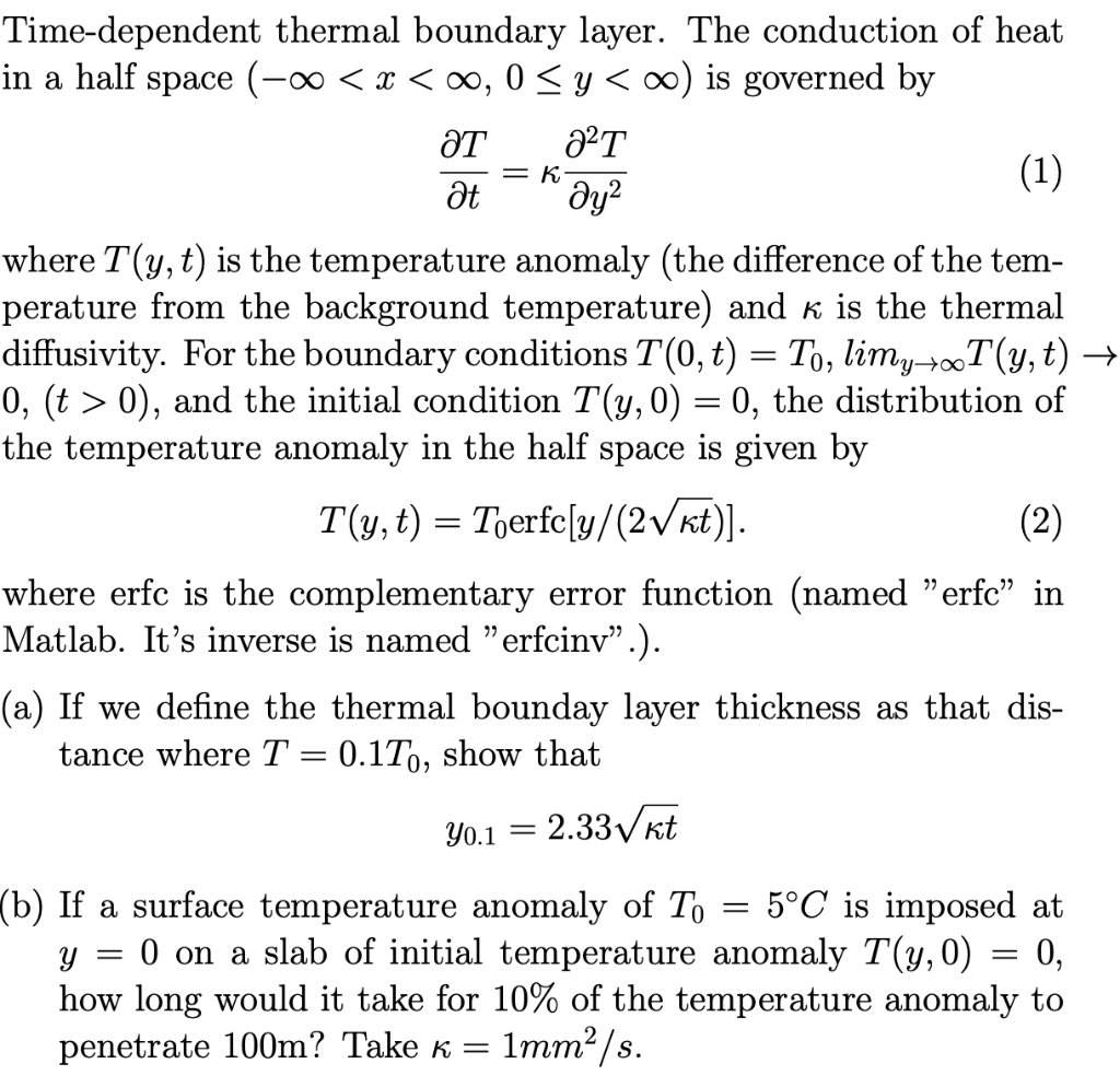 Solved =K Time-dependent thermal boundary layer. The | Chegg.com