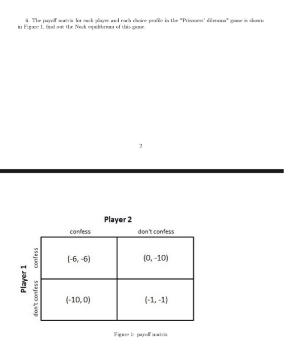 Solved 6. The payoff matrix for each player and each choice | Chegg.com