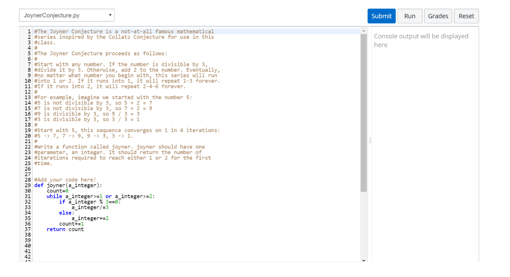 Solved - JoynerConjecture.py Submit Run Grades Reset 1 #The | Chegg.com Solved - JoynerConjecture.py Submit Run Grades Reset 1 #The | Chegg.com