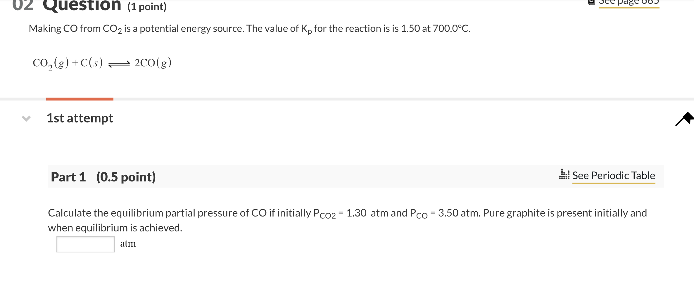 Calculate the equilibrium partial pressure of CO2. | Chegg.com