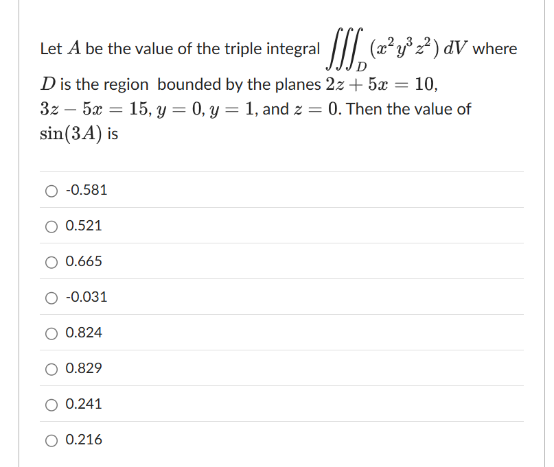 Solved Let A be ﻿the value of ﻿the triple integral | Chegg.com