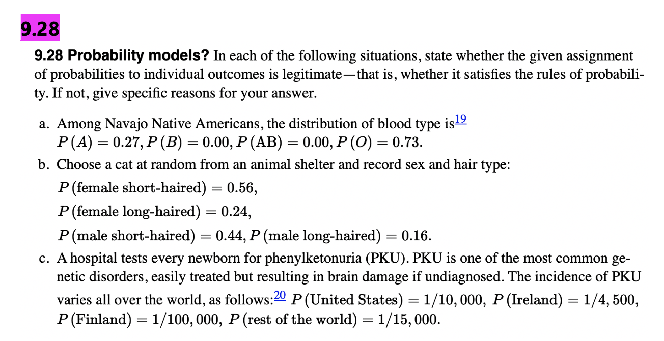 Solved 9.28 9.28 Probability models? In each of the | Chegg.com