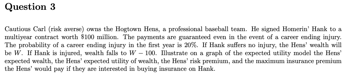 Solved Cautious Carl (risk averse) owns the Hogtown Hens, a | Chegg.com
