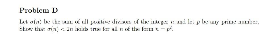 Solved Let σ(n) be the sum of all positive divisors of the | Chegg.com
