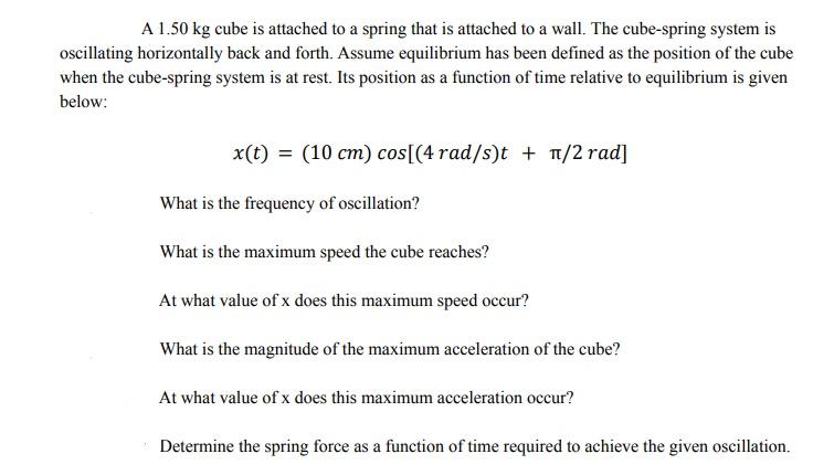 Solved A 1.50 kg cube is attached to a spring that is | Chegg.com