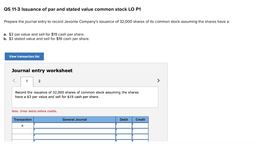 Solved QS 11-3 Issuance of par and stated value common stock | Chegg.com