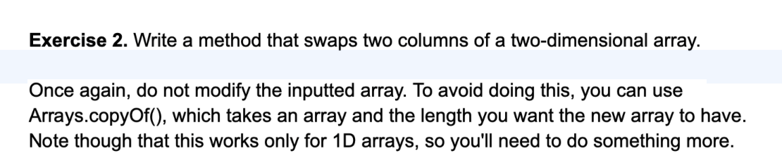 Solved Exercise 2. Write a method that swaps two columns of | Chegg.com