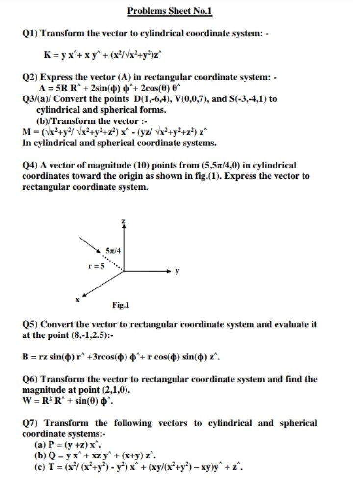Solved Problems Sheet No.1 Q1) Transform the vector to | Chegg.com