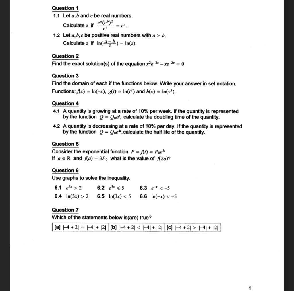 Solved Question 1 1.1 Let A,b And C Be Real Numbers. 