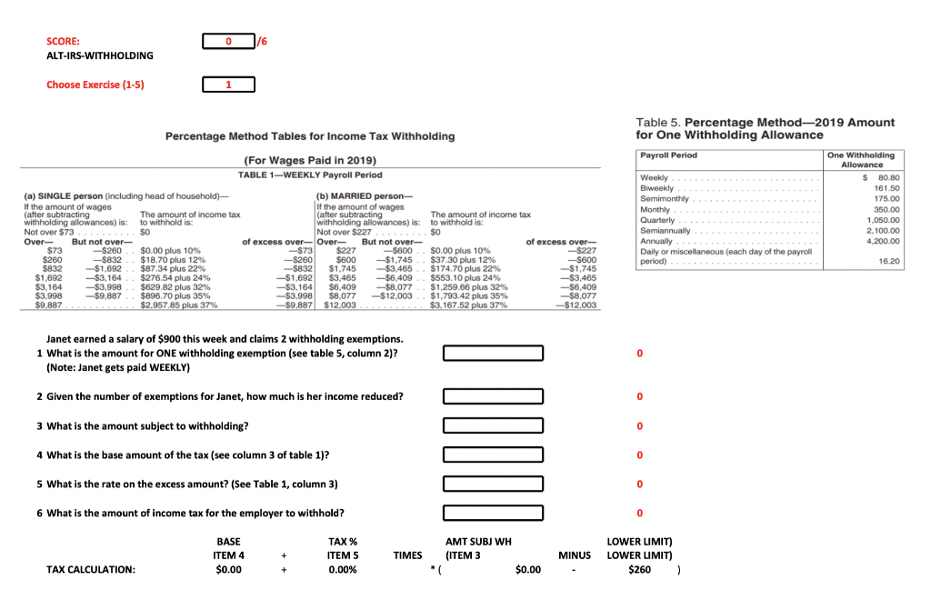 Solved 16 SCORE: ALT-IRS-WITHHOLDING Choose Exercise (1-5) | Chegg.com