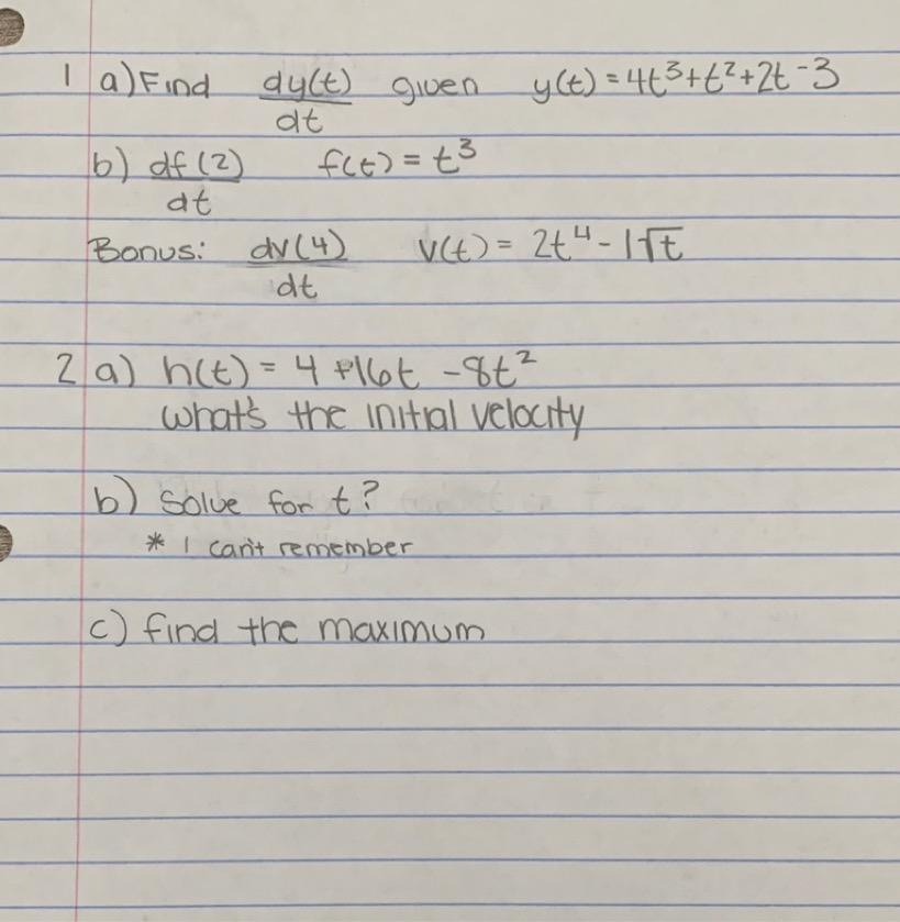 Solved 1 a) Find dtdy(t) given y(t)=4t3+t2+2t−3 b) | Chegg.com