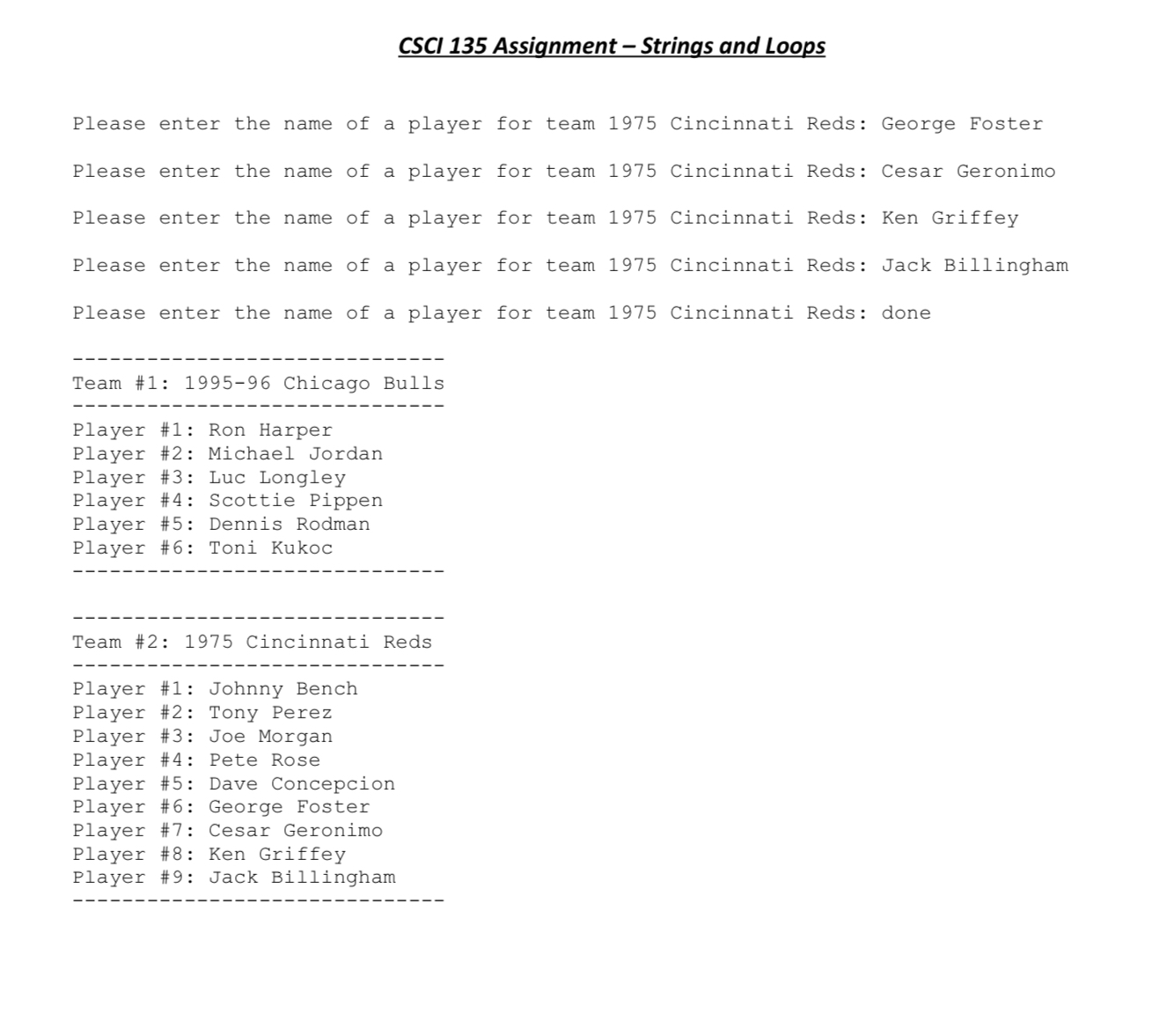 Solved Csci 135 Assignment Strings And Loops Pickteams Py