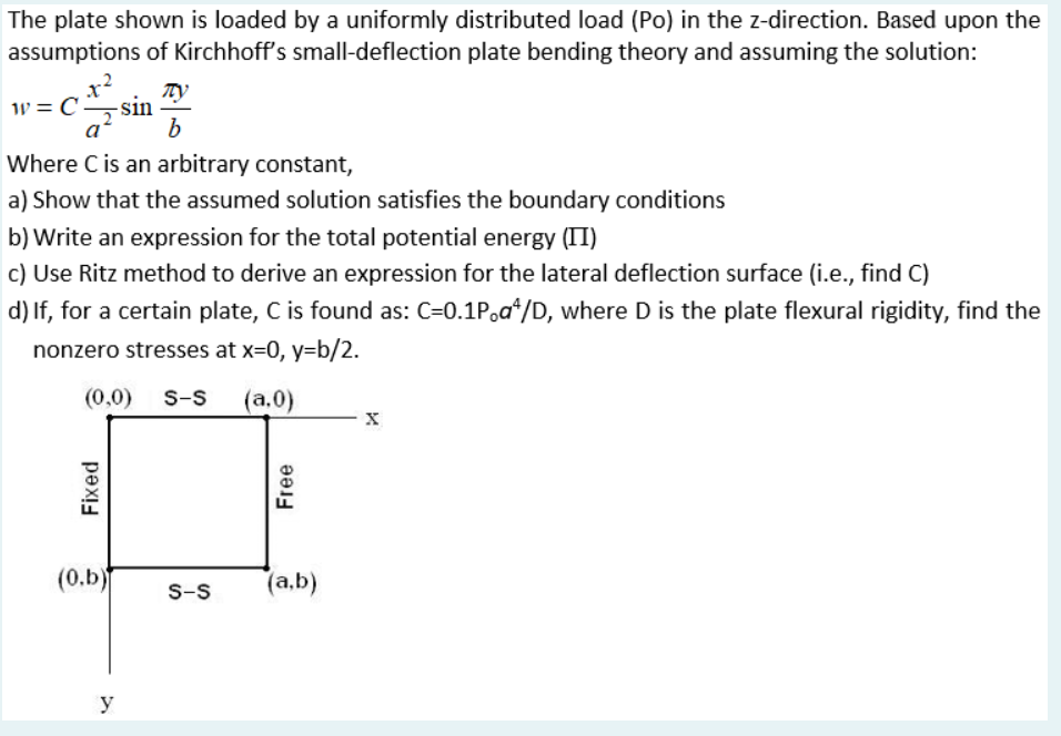 Solved The plate shown is loaded by a uniformly distributed | Chegg.com