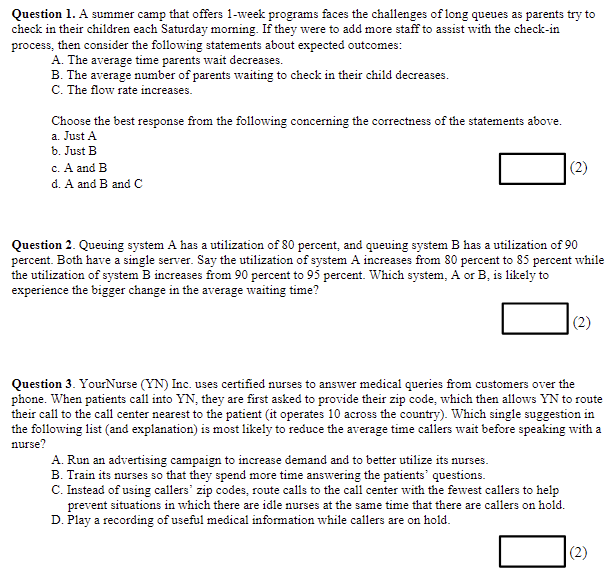 Solved Question 1. A summer camp that offers 1 -week | Chegg.com