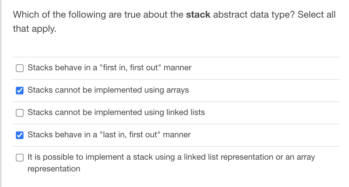 Solved Which of the following are true about the stack | Chegg.com