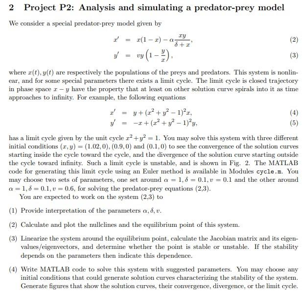 2 Project P2: Analysis and simulating a predator-prey | Chegg.com