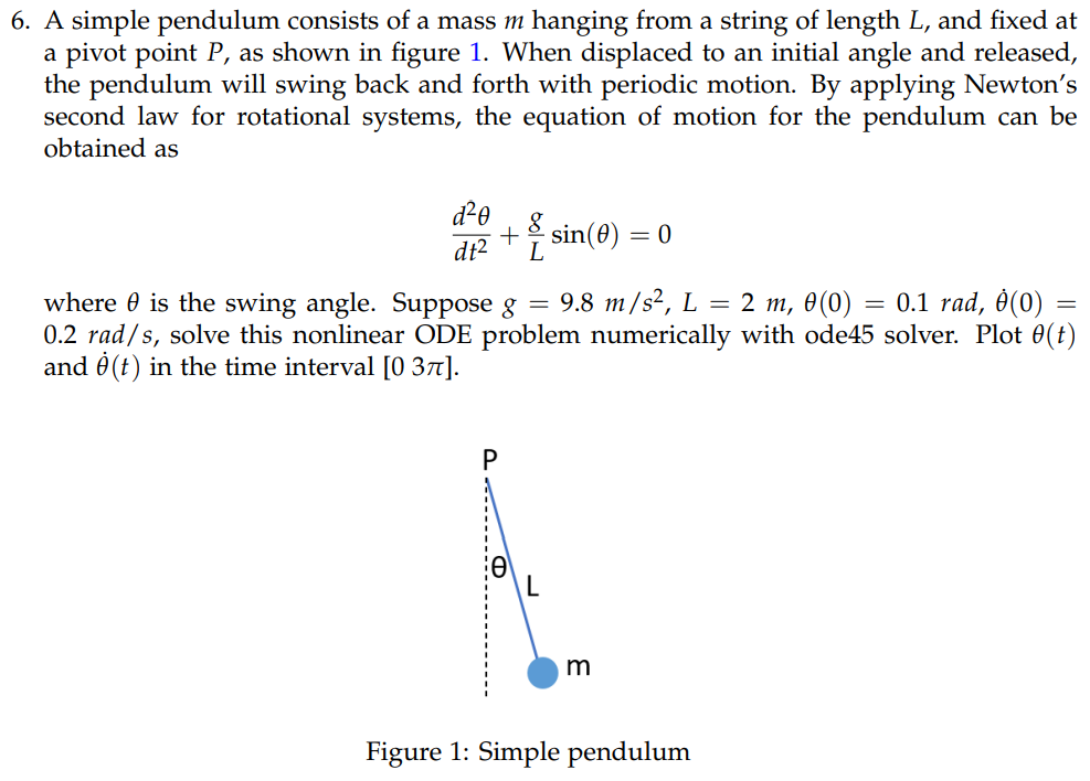 Solved 6. A simple pendulum consists of a mass m hanging | Chegg.com