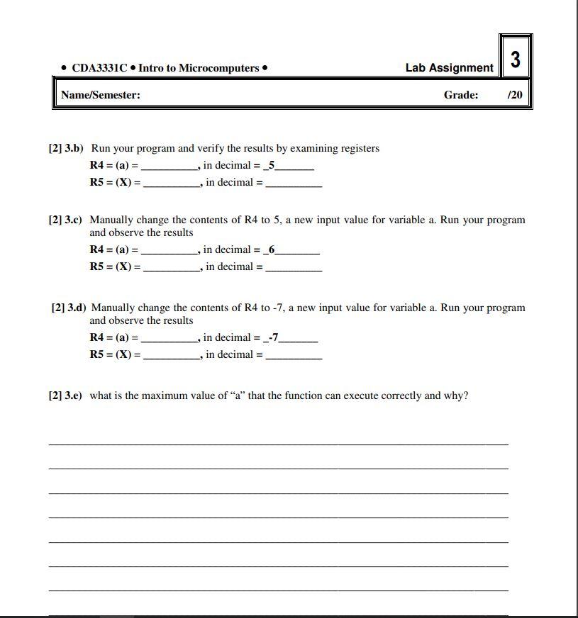 3 CDA3331C • Intro to Microcomputers Lab Assignment | Chegg.com