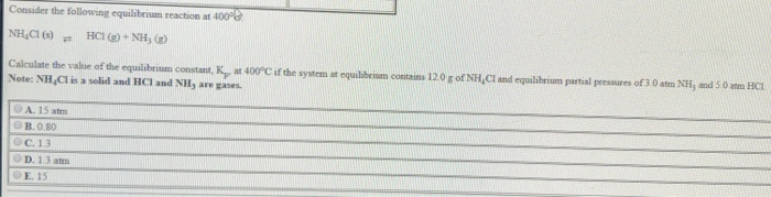 Solved Consider the following equilibrium reaction at | Chegg.com