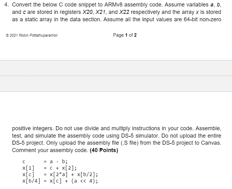 Solved 4. Convert the below C code snippet to ARMv8 assembly | Chegg.com