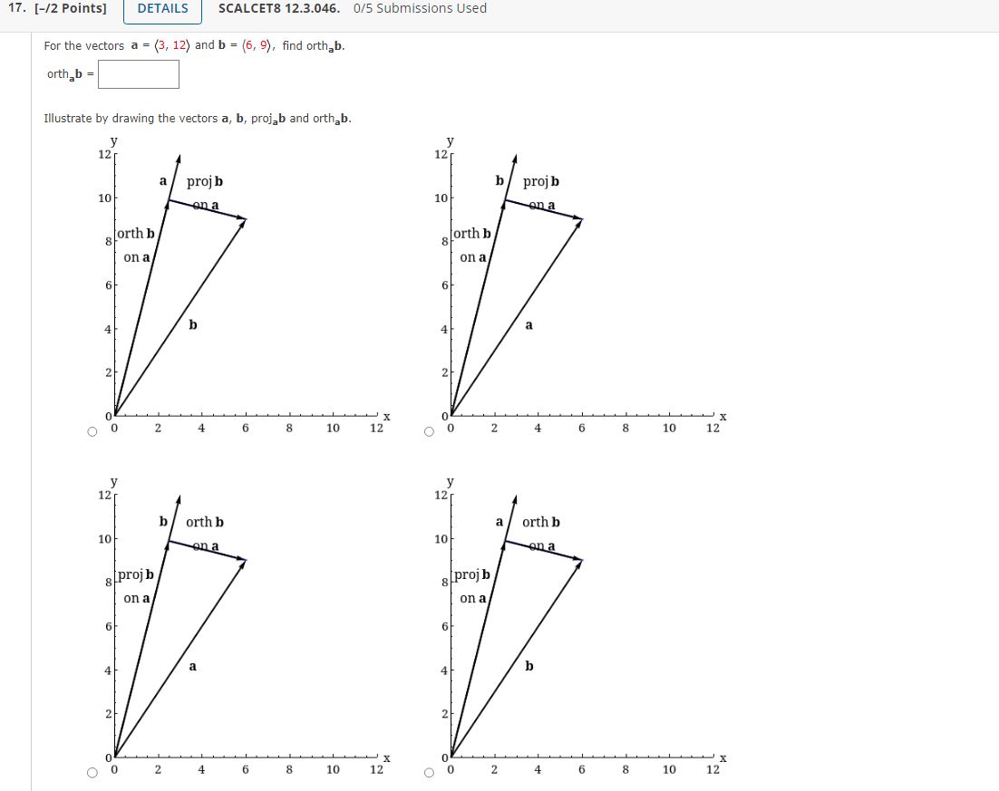 Solved For the vectors a= 3,12 and b= 6,9 , find orth a. | Chegg.com