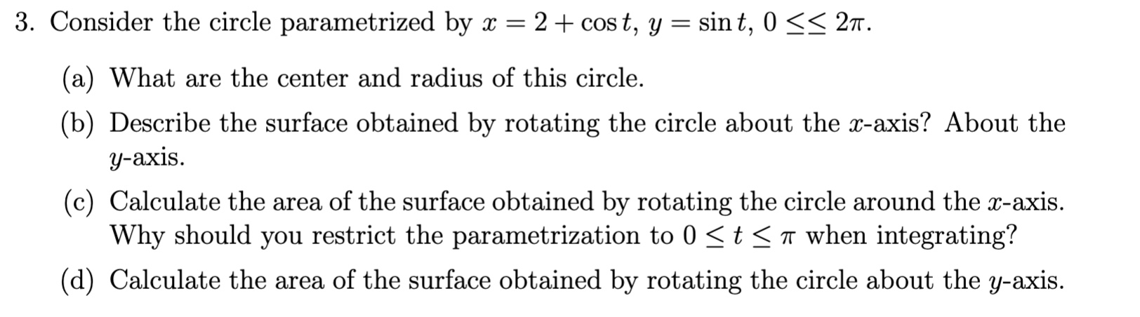 Solved Consider the circle parametrized by | Chegg.com