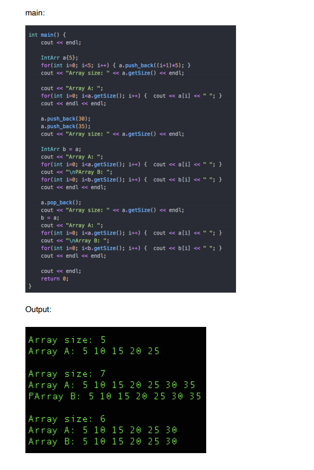 1. Implement a class IntArr using dynamic memory. a. | Chegg.com