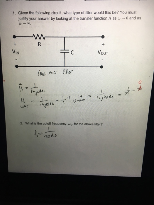 Solved Given the following circuit, what type of filter | Chegg.com