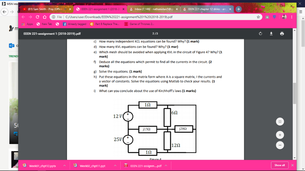 Solved MSN Inte (81) Sam Smith-Pray (Officiex X | EEEN 221 | Chegg.com