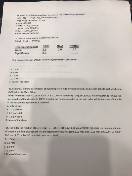 Solved Which of the following rate laws is consistent with | Chegg.com