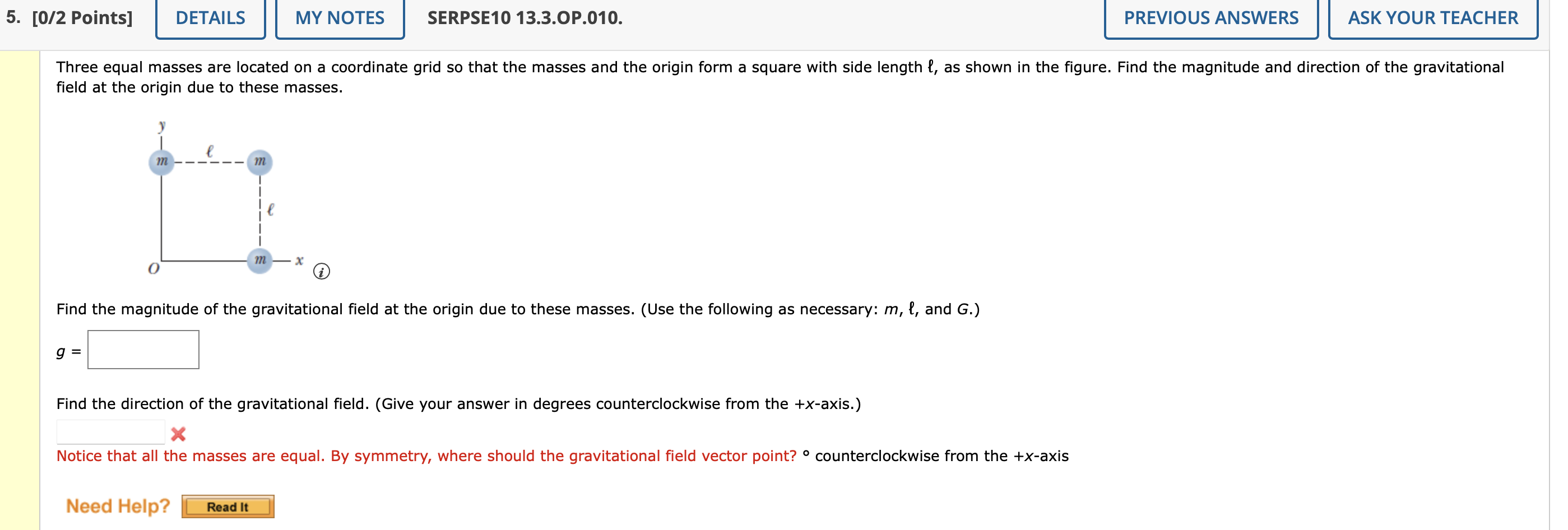 Solved Three equal masses are located on a coordinate grid | Chegg.com