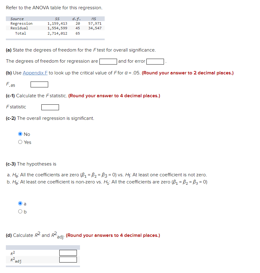 Solved Refer to the ANOVA table for this regression. Source | Chegg.com