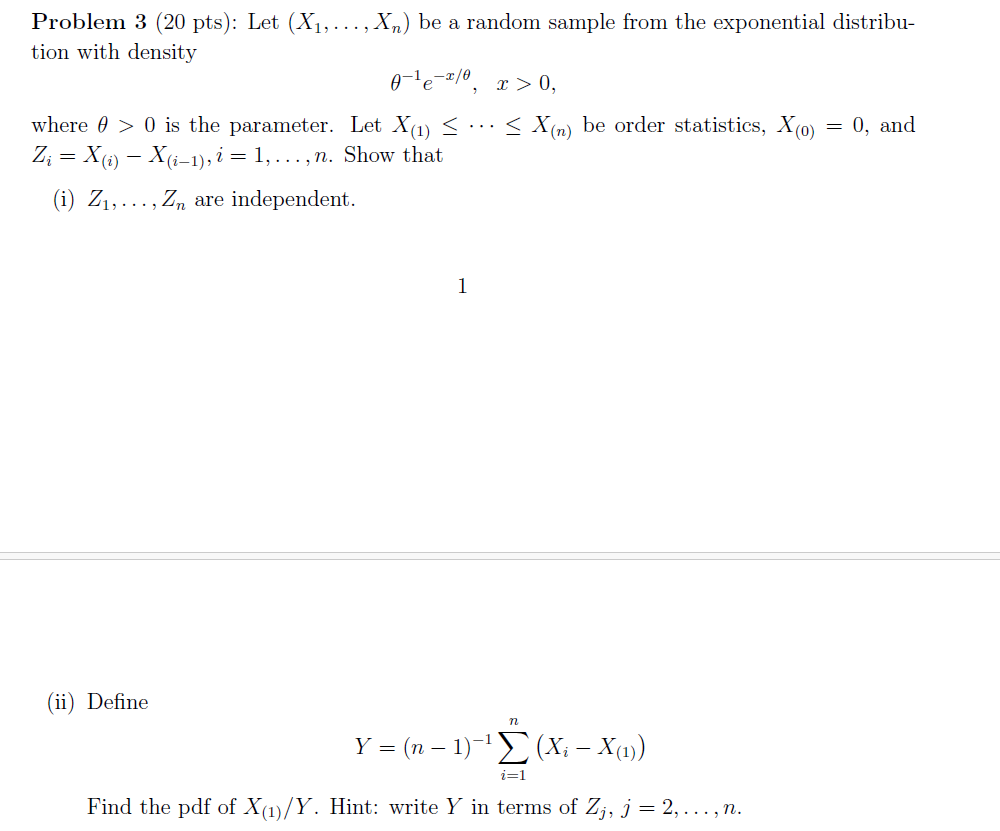 Problem 3(20pts) : Let (X1,…,Xn) be a random sample | Chegg.com