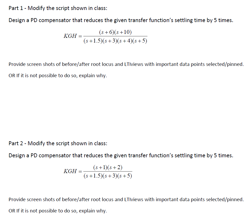 % PD Compensator Design for Type 0 System % Provide | Chegg.com