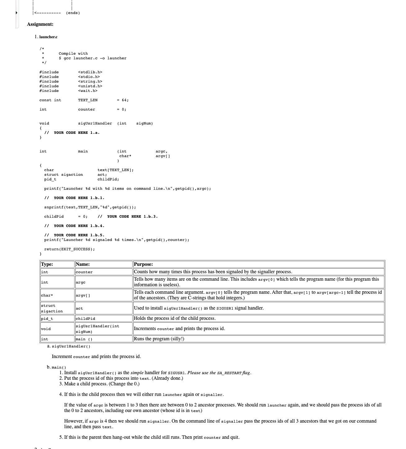 Solved We will finish two programs: - launcher.c prints its | Chegg.com