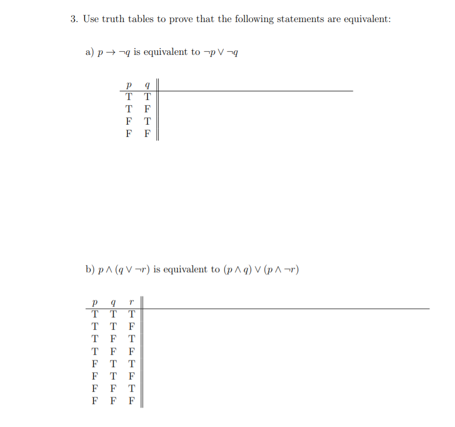 Solved 3. Use truth tables to prove that the following | Chegg.com