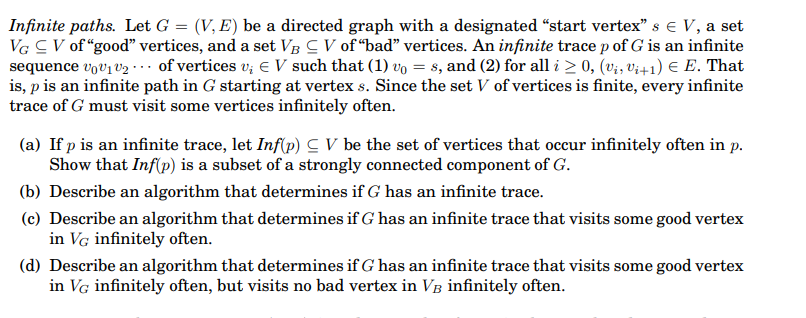 Solved Infinite paths. Let G=(V,E) be a directed graph with | Chegg.com
