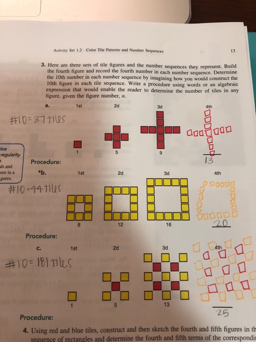 Solved Activity Set 1.2 Color Tile Patterns and Number | Chegg.com