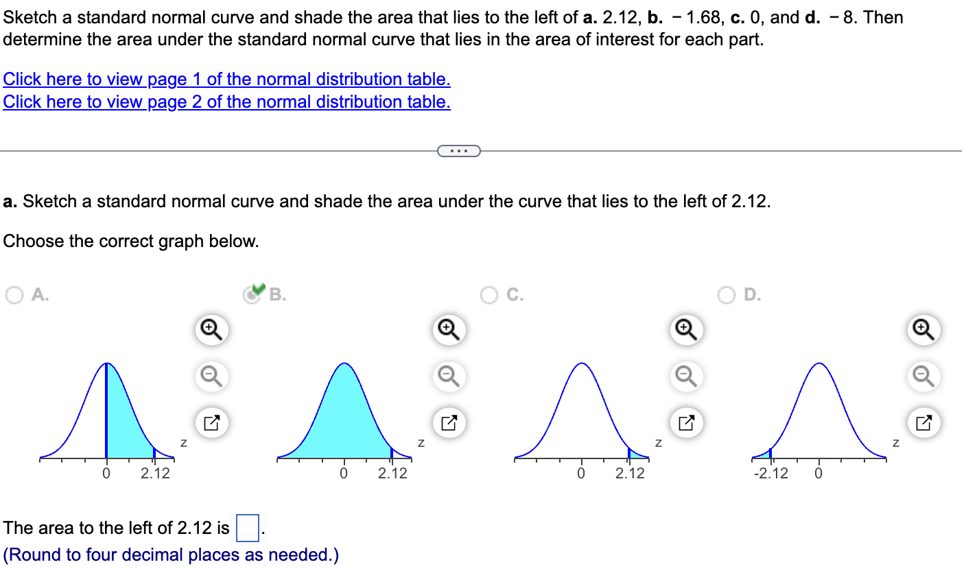 Solved Sketch A Standard Normal Curve And Shade The Area