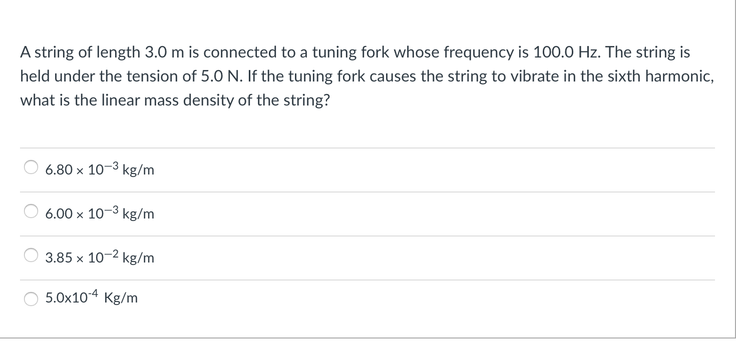 Solved A string of length 3.0 m is connected to a tuning | Chegg.com
