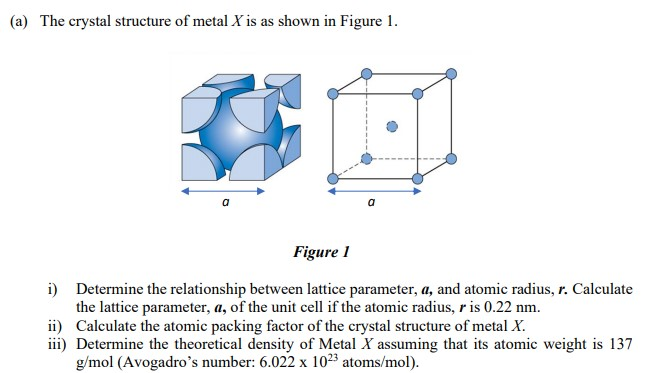 Solved (a) The crystal structure of metal X is as shown in | Chegg.com