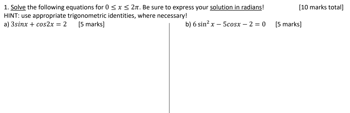 Solved (10 marks total] 1. Solve the following equations for | Chegg.com