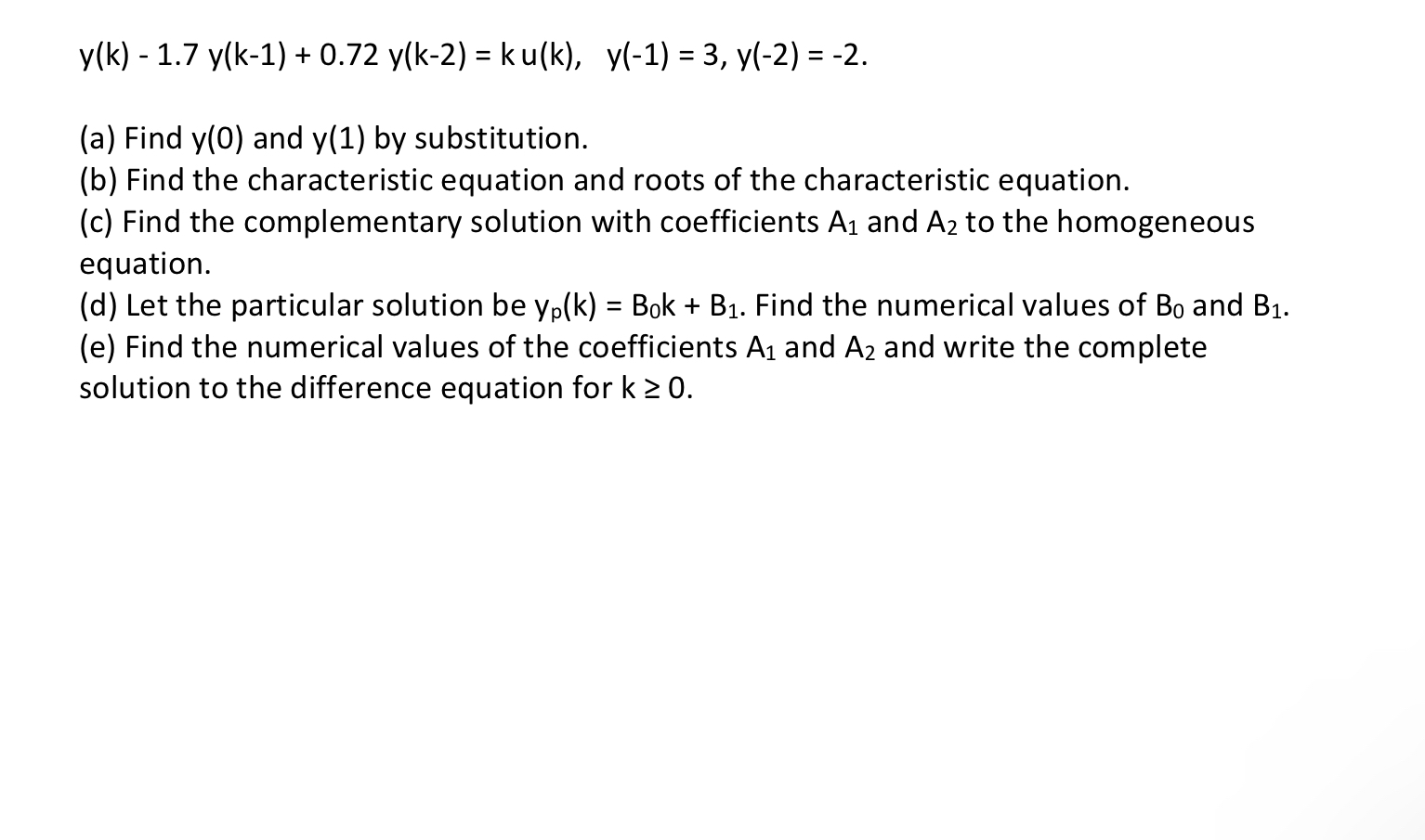 solve the difference equation: | Chegg.com